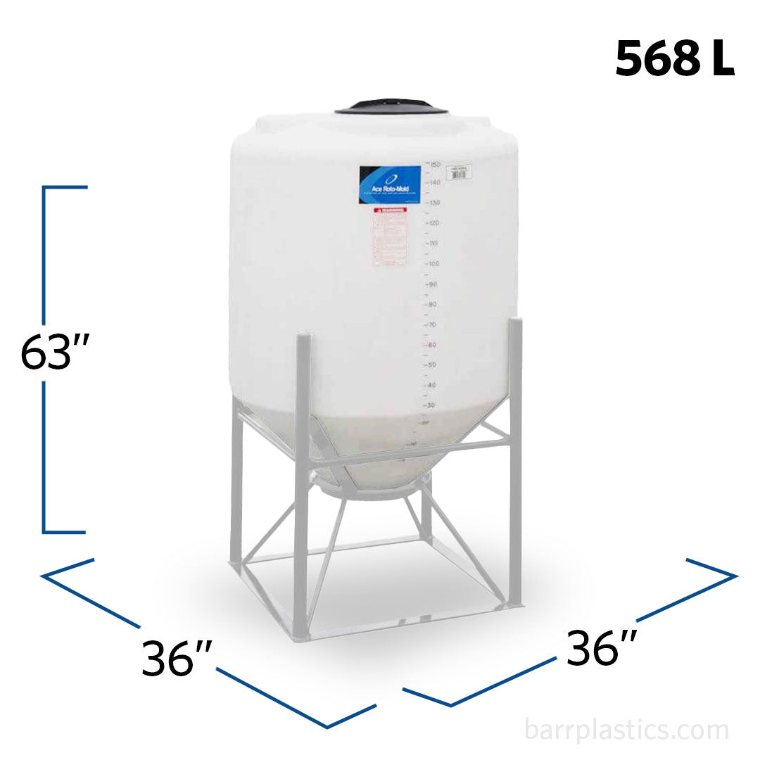 150 Gallon 45 Degree Plastic Cone Bottom Tank | CB0150-36 | BARR Plastics