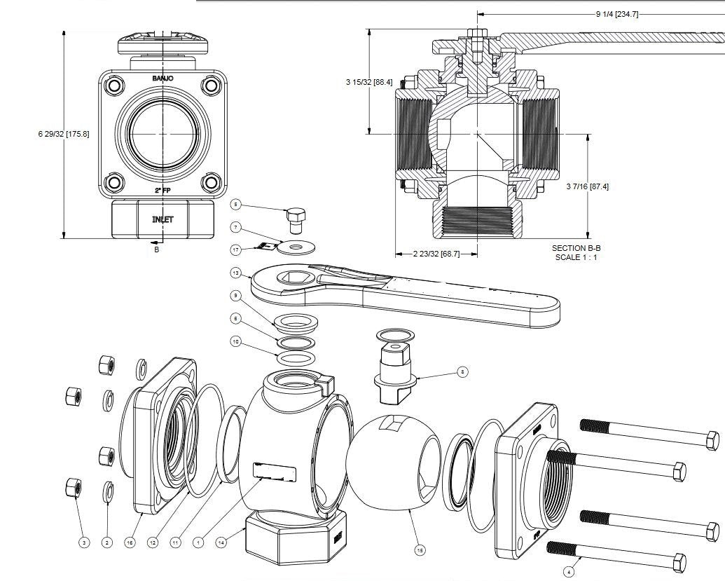 2" Full Port 3-Way Bottom Load Ball Valve | V200BL | BARR Plastics